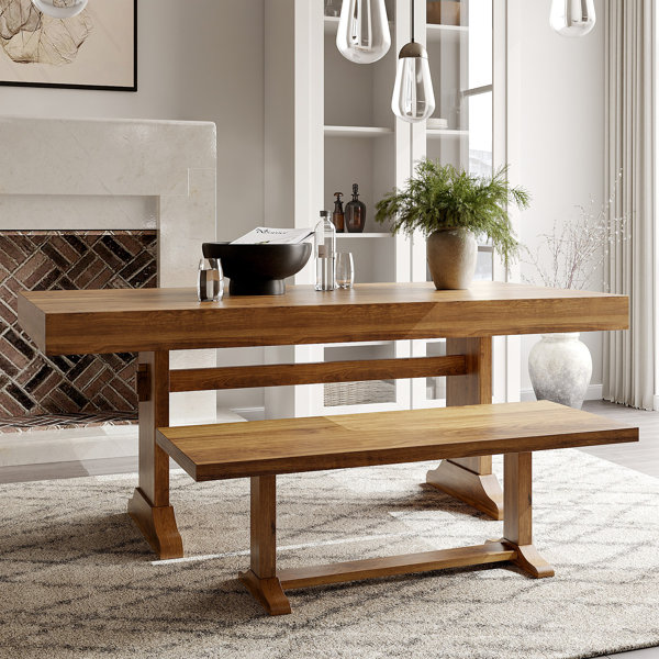 Millwood Pines Solid Wood Dining Table Sets(1 Dining Table& 2 Dining Benches) & Reviews | Wayfair